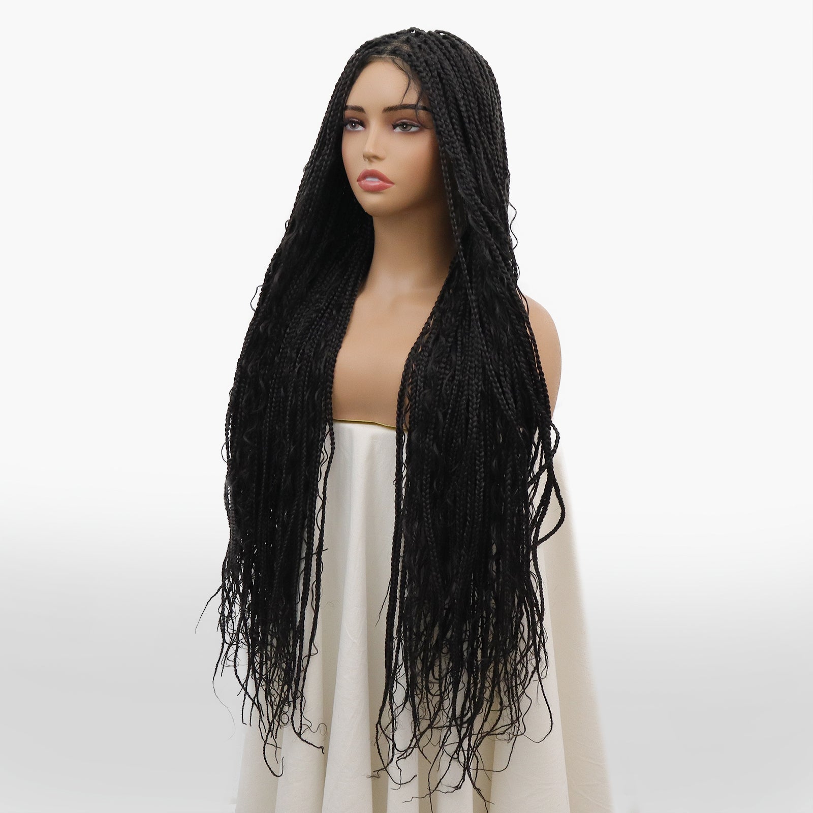 36 inch Knotless Box Braid Sythetic Fiber Wig with Baby Hair Double ...