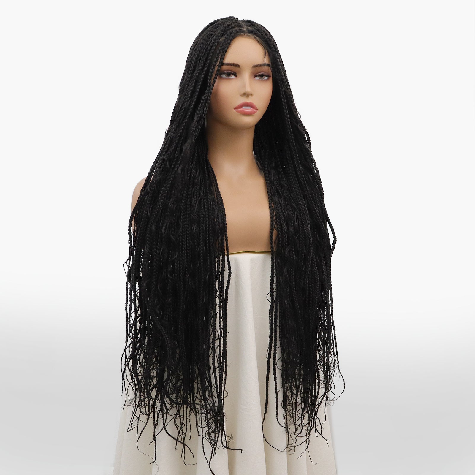 36 inch Knotless Box Braid Sythetic Fiber Wig with Baby Hair Double ...