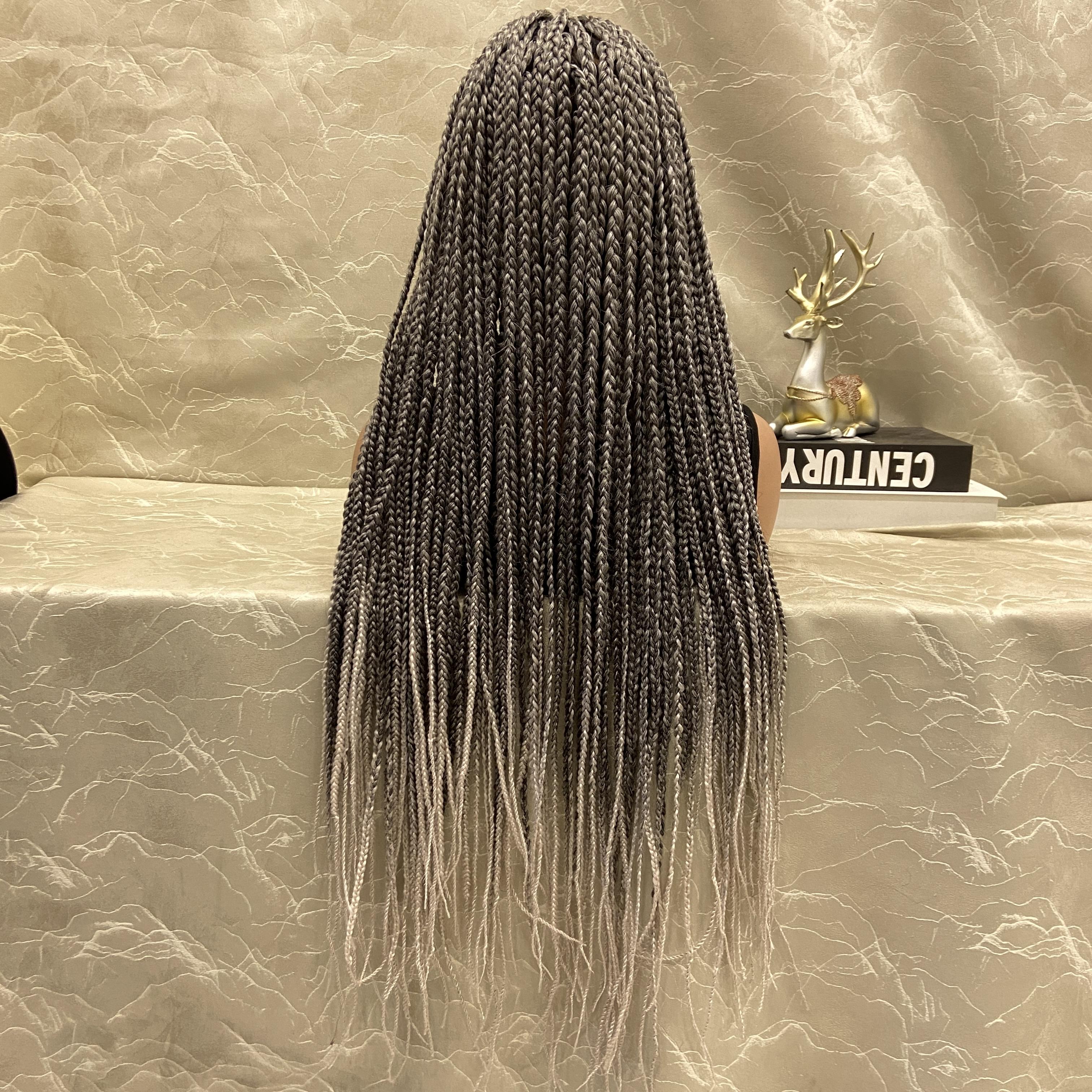 36" Salt & Pepper Ombre Grey Box Braided Wigs for Women Knotless Box ...